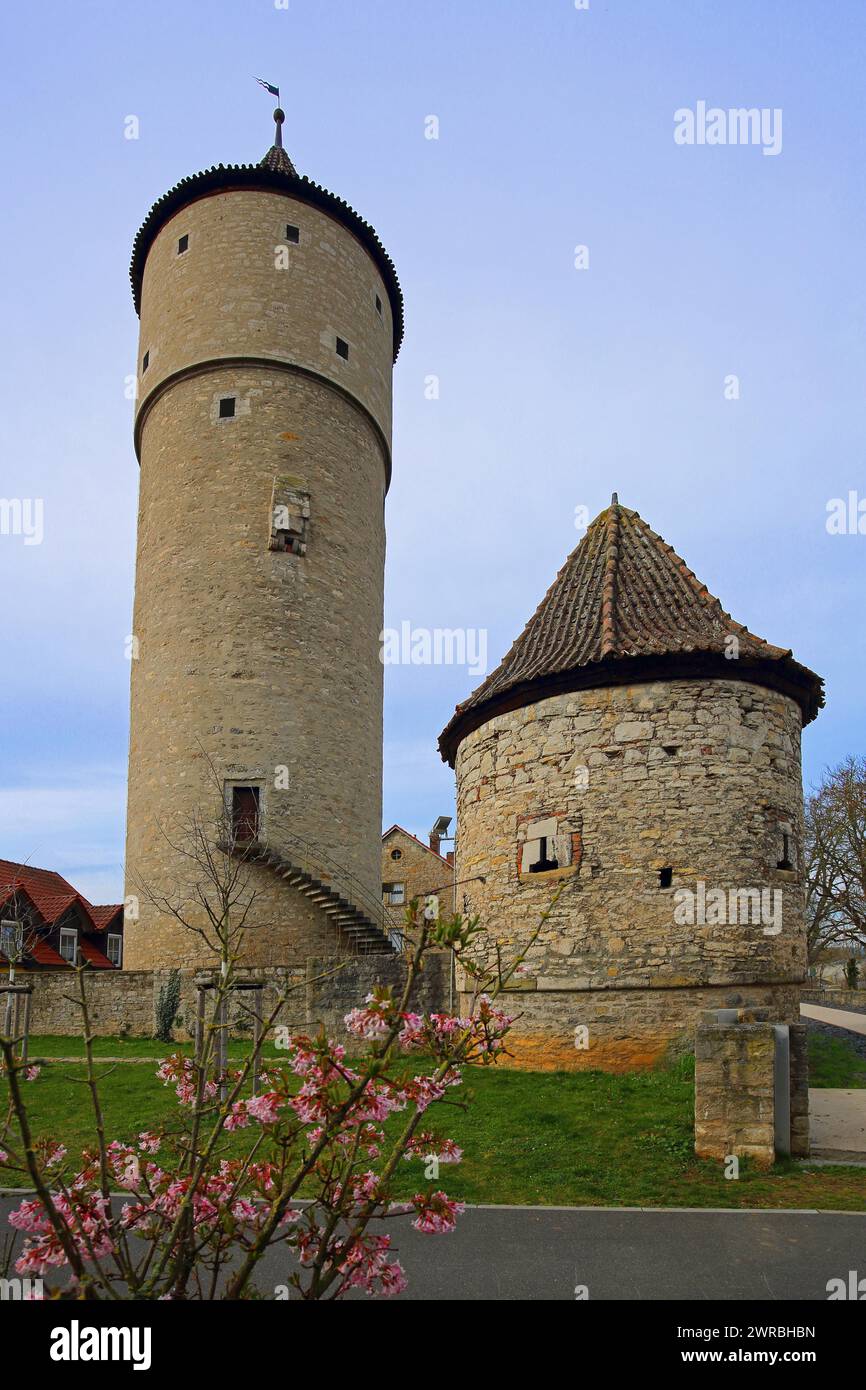 Historic cent defence tower with town wall, fortified tower, town ...