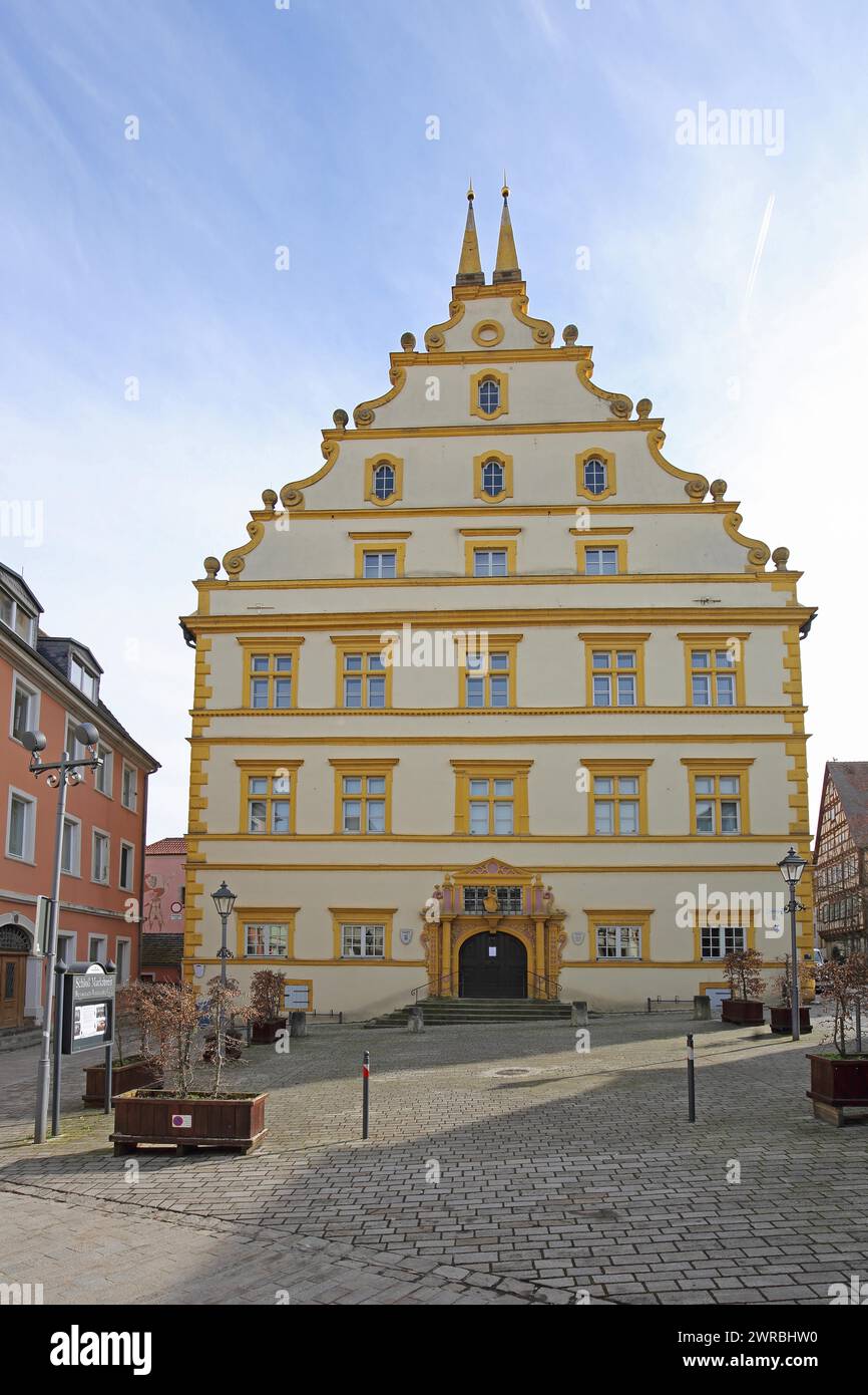 Renaissance castle built in 1580 with tail gable, yellow, Marktbreit ...