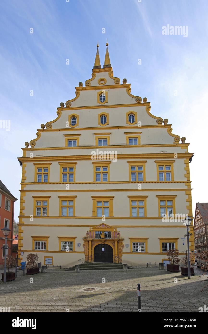 Renaissance castle built in 1580 with tail gable, yellow, Marktbreit ...
