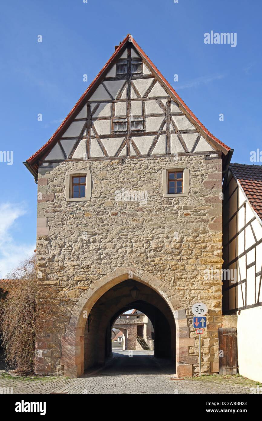 Historic Mainbernheim Gate as part of the town fortifications, town ...