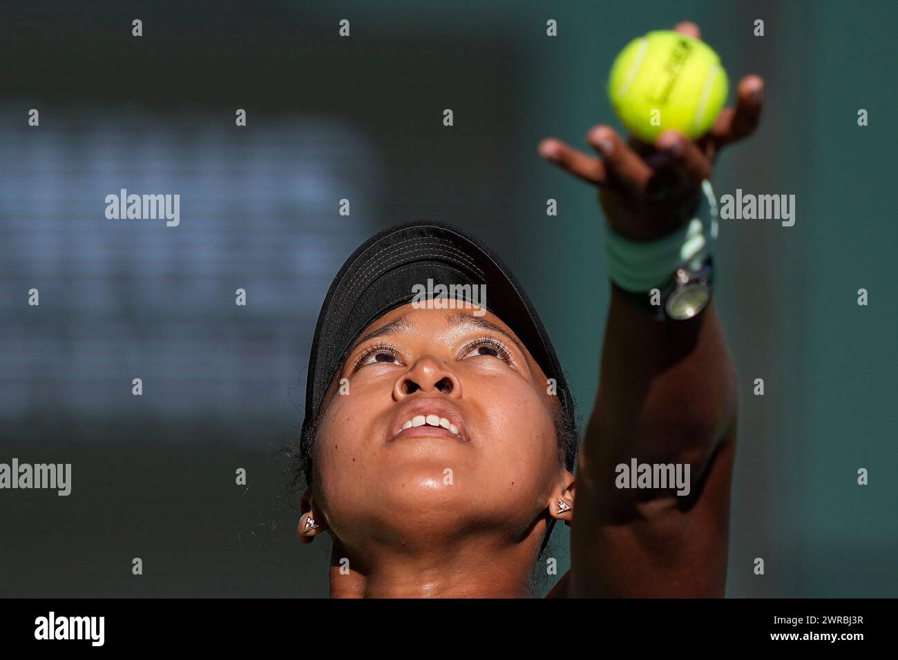 Naomi Osaka, of Japan, serves against Elise Mertens, of Belgium, at the ...