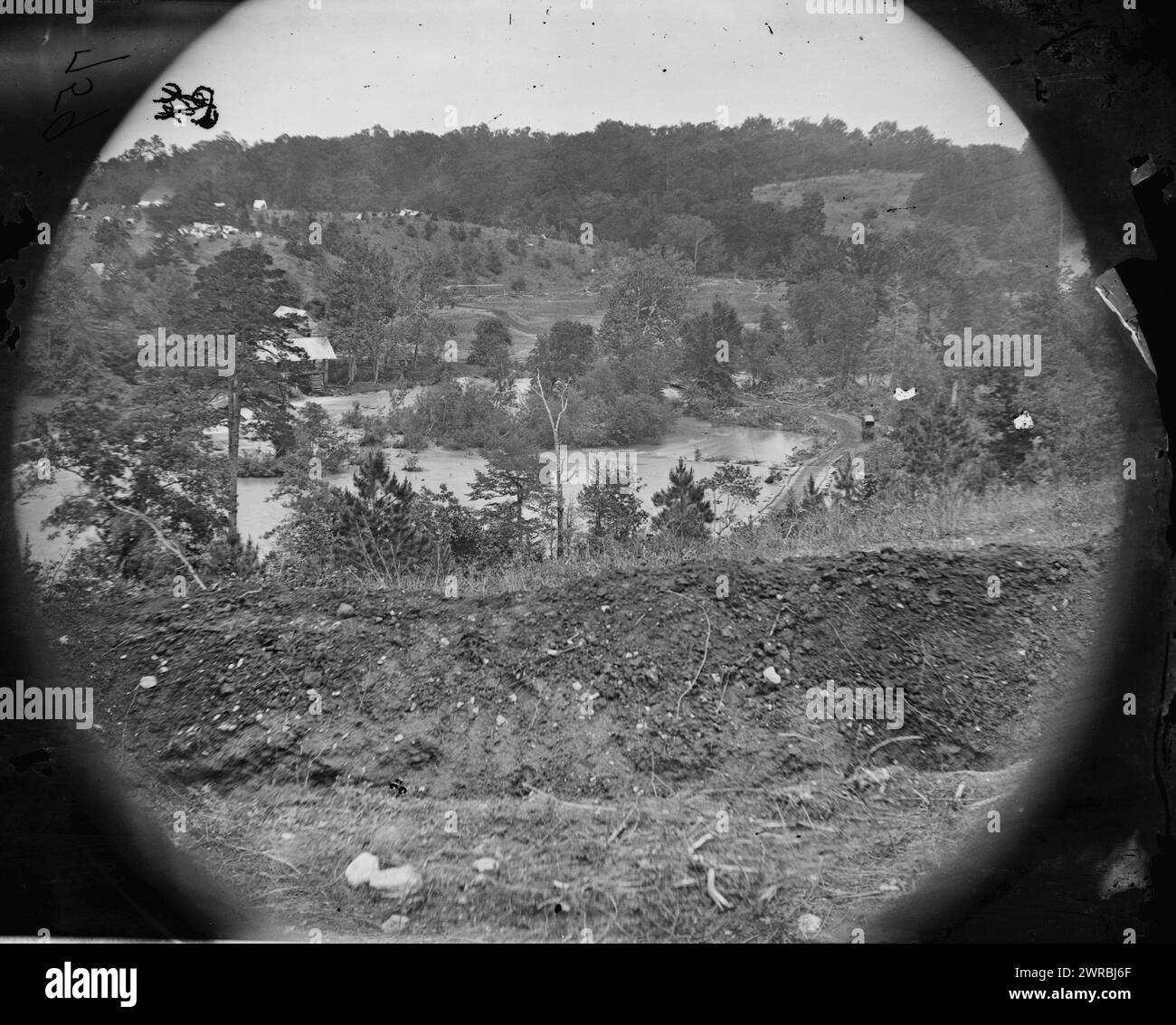North Anna River, Virginia. View of log bridge at Quarles mill from ...