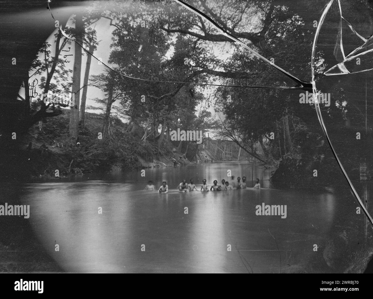 North Anna River, Virginia. Soldiers bathing. Ruins of Richmond ...