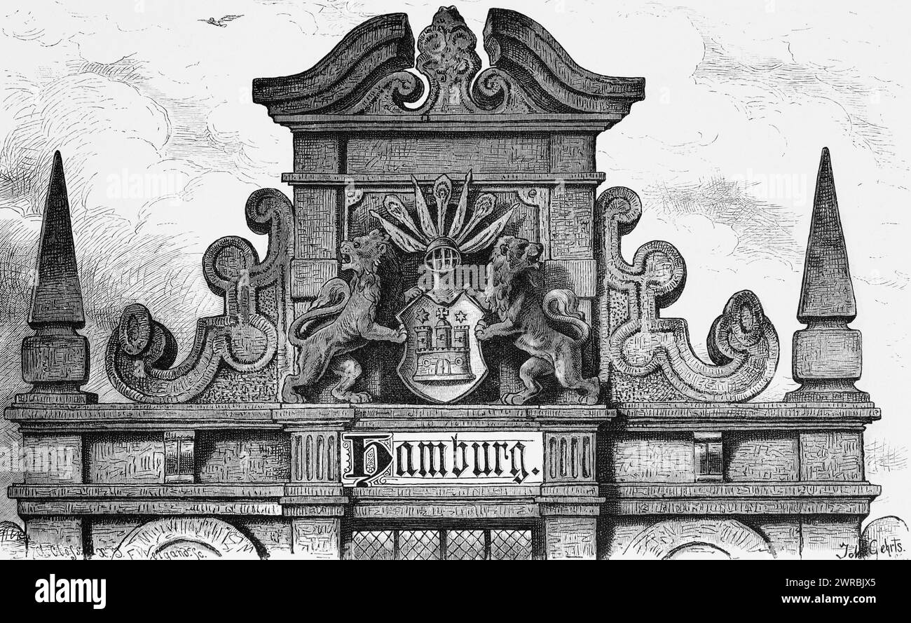 Hanseatic city of Hamburg, symbols, emblem, coat of arms, castle, lions ...