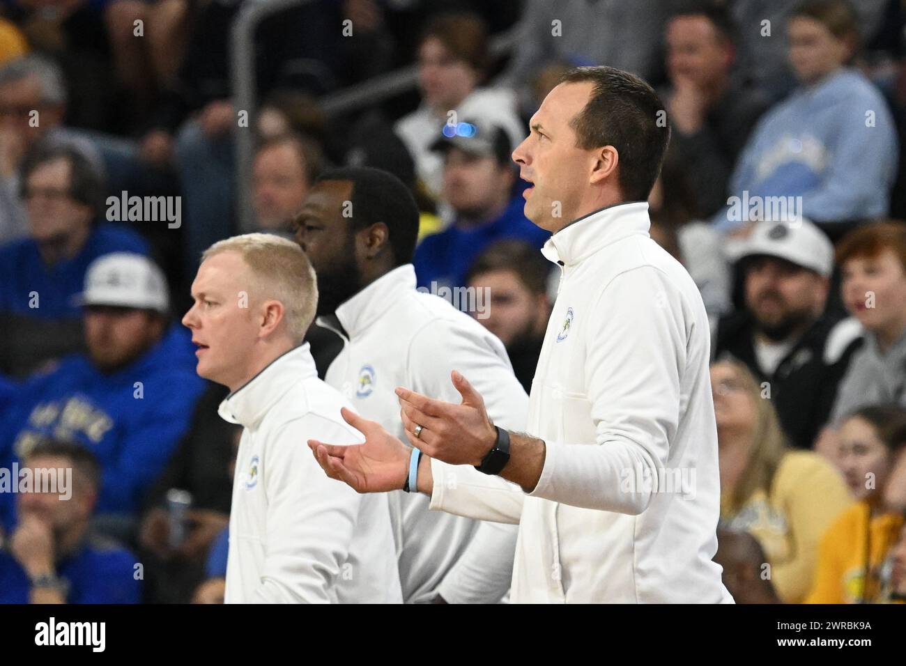 South Dakota State Jackrabbits head coach Eric Henderson reacts to a ...
