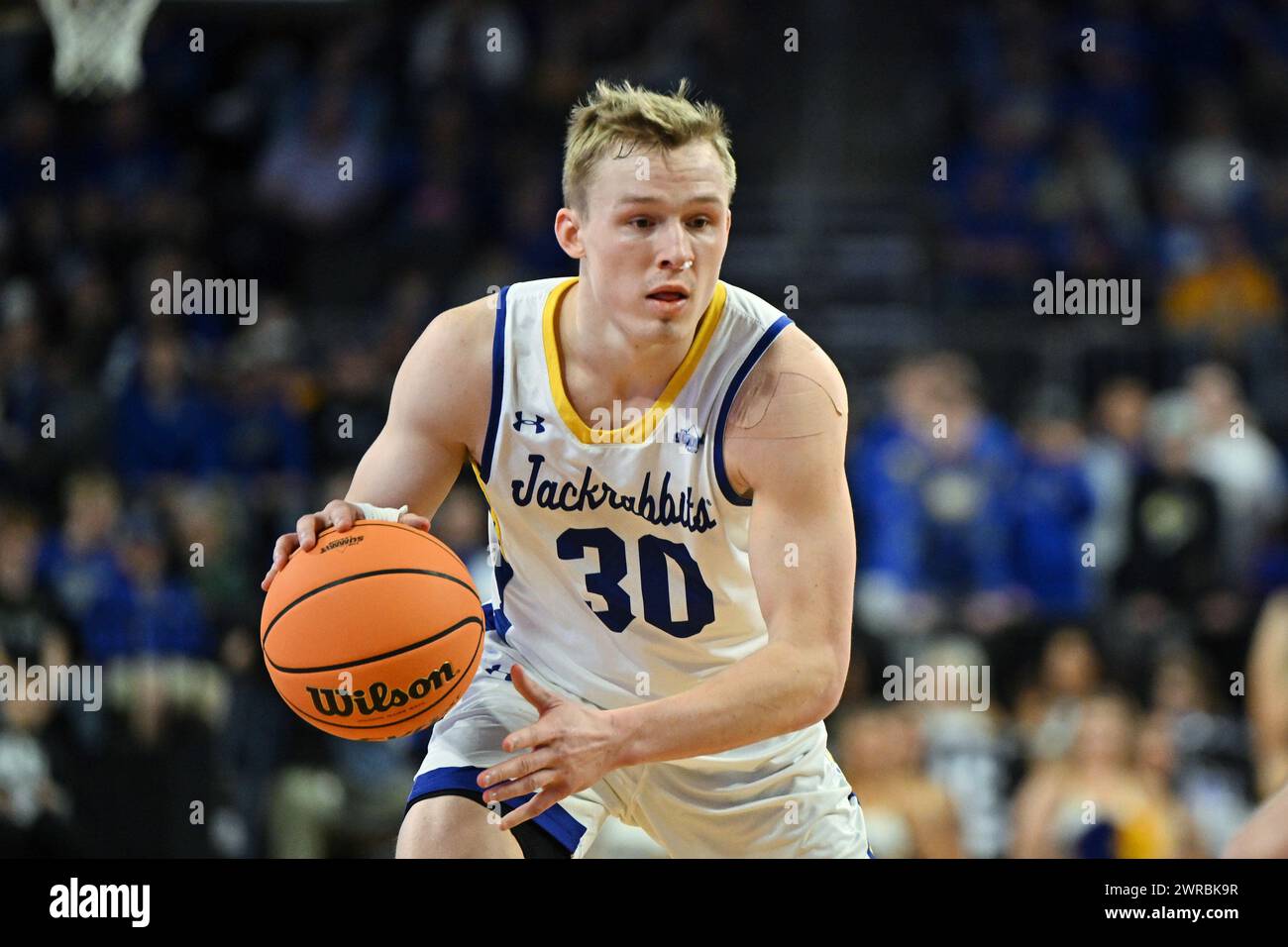 South Dakota State Jackrabbits guard Charlie Easley (30) brings the ...
