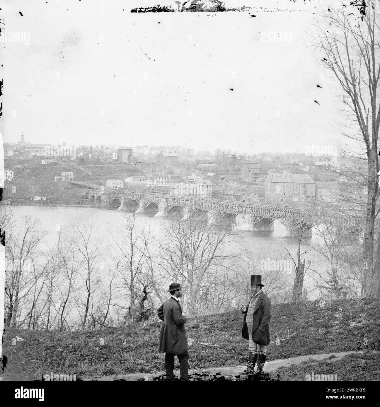 Washington, D.C. The Aqueduct bridge and Georgetown from the Virginia ...