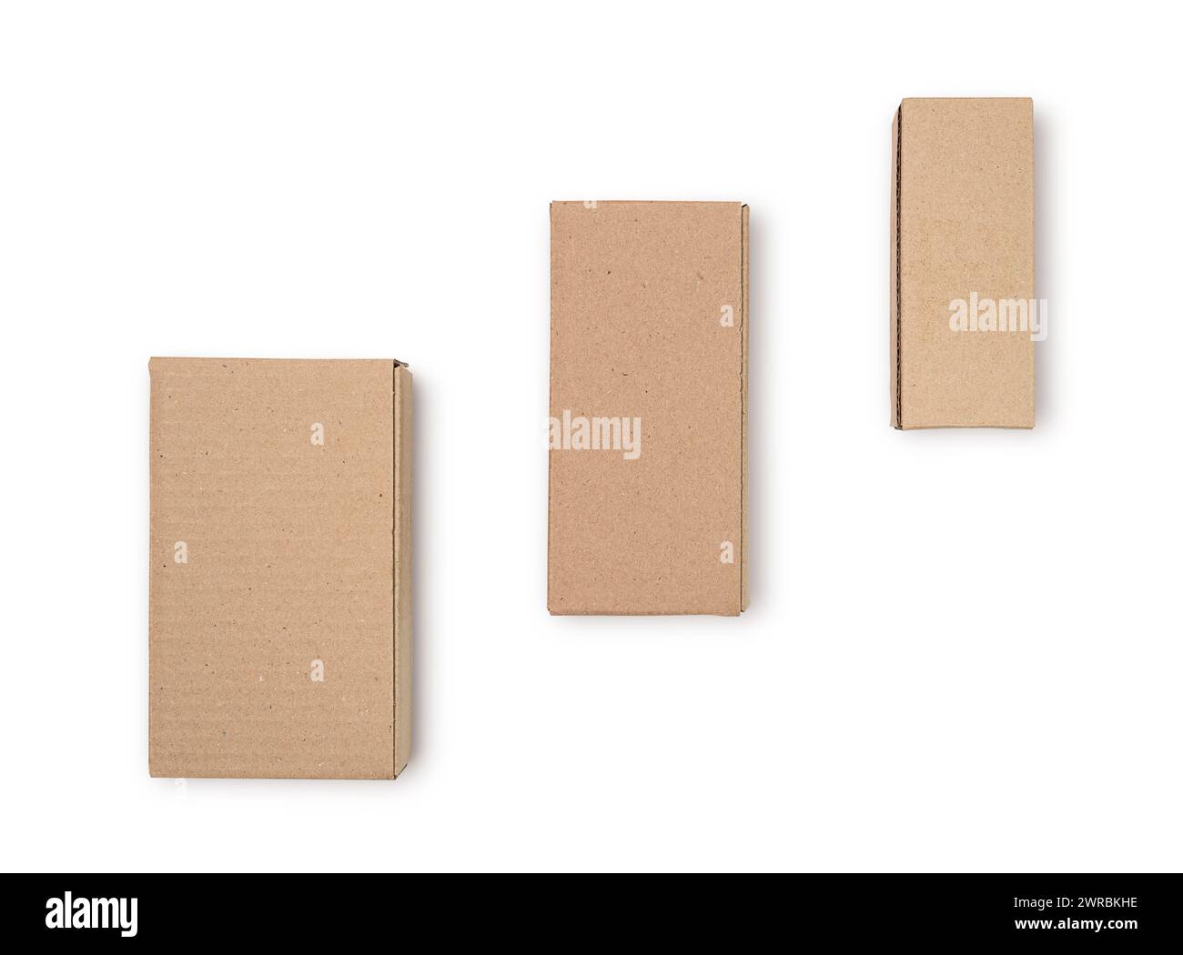 Three boxes of flat lay with shadows isolated on white background Stock ...