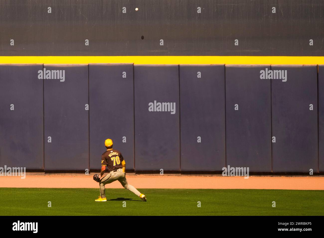 San Diego Padres center fielder Jackson Merrill watches the double hit ...