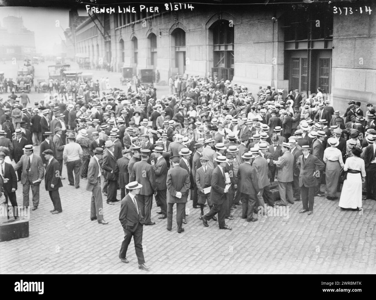 French Line Pier, Photograph shows crowd at pier to see off the French ...
