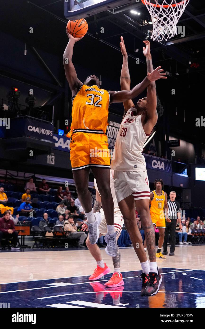 WASHINGTON, DC - MARCH 11: Towson Tigers Forward Charles Thompson (32) shoots a layup against ...