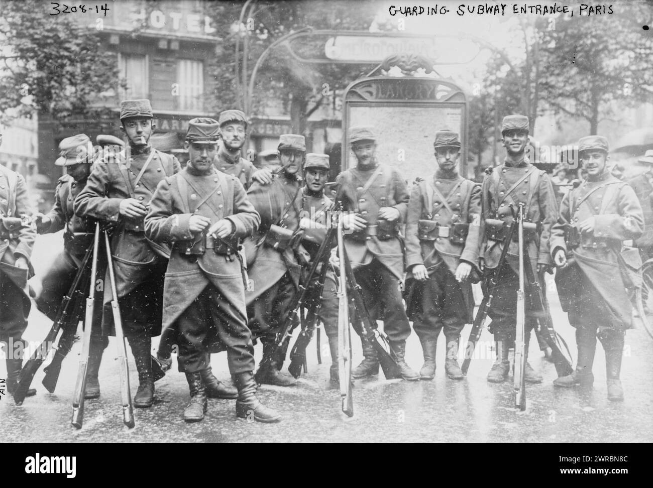 Guarding subway entrance, Paris, Photograph shows French soldiers ...