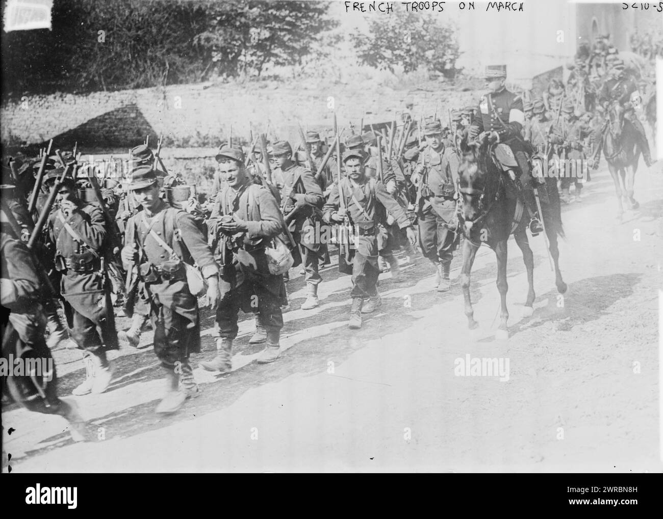 French troops on march, Photograph shows French soldiers in street at ...