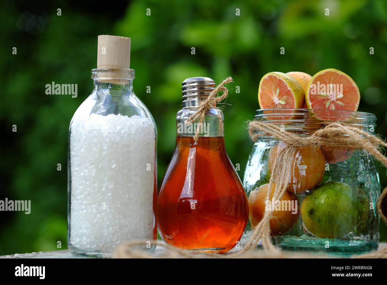 Raw material to make beverage for hot summer on green background ...