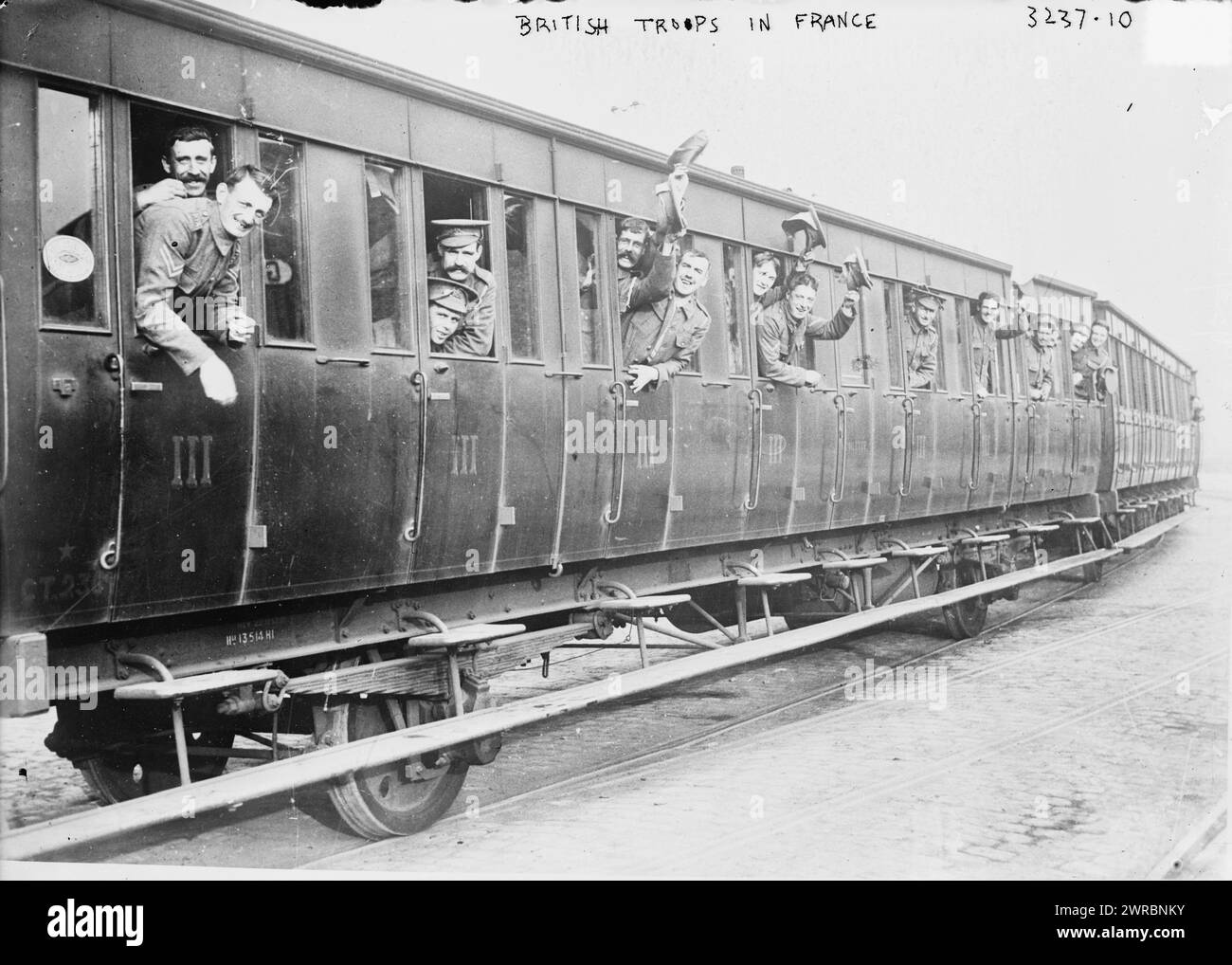 British troops in France, Photograph shows British soldiers in a train ...