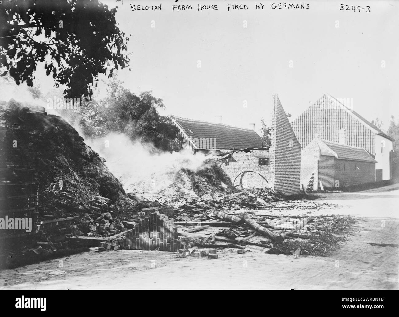 Belgian Farm House, fired by Germans, Photograph shows a farmhouse in ...
