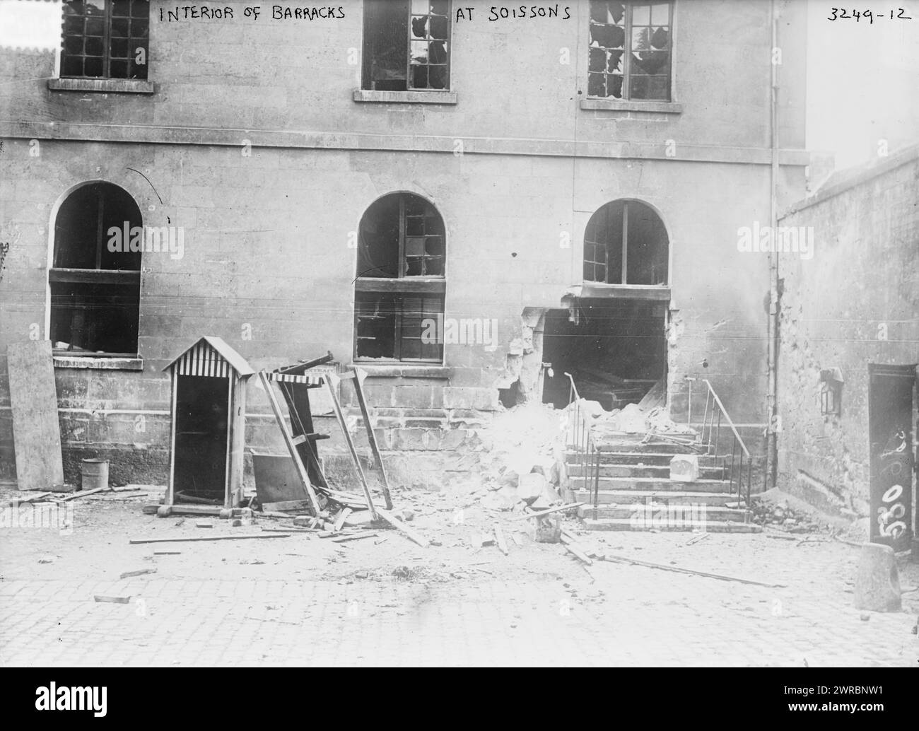 Interior of barracks at Soissons, Photograph shows exterior of a ...