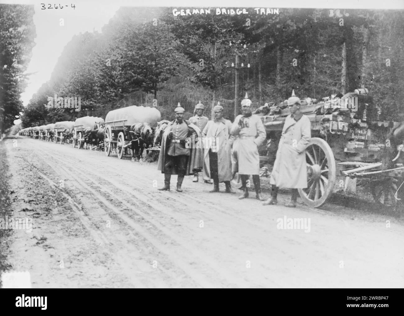 German bridge train, Photograph shows German soldiers standing in road ...