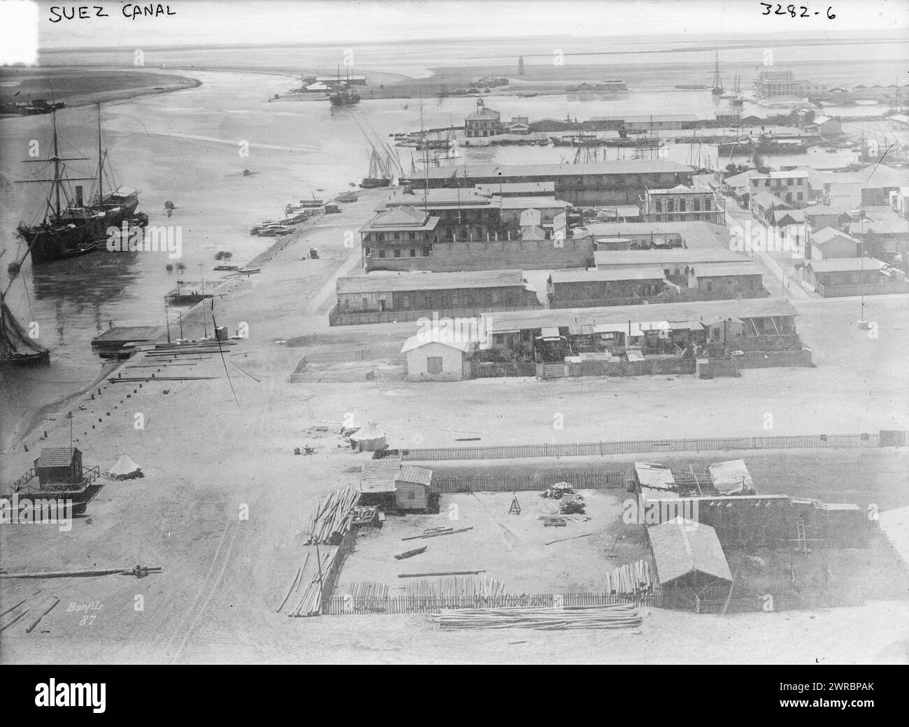 Suez Canal, Photograph shows an aerial view of the Suez Canal, Egypt ...