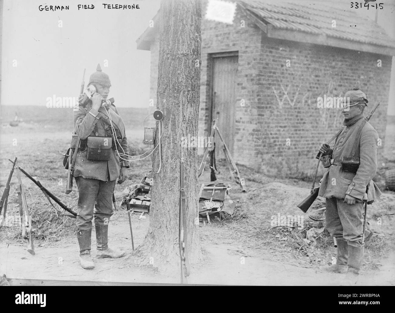 German field telephone, Photograph shows German soldier talking on ...