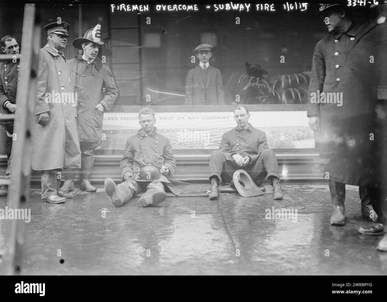 Firemen overcome, subway fire, 1/6/15, Photograph shows firemen seated ...