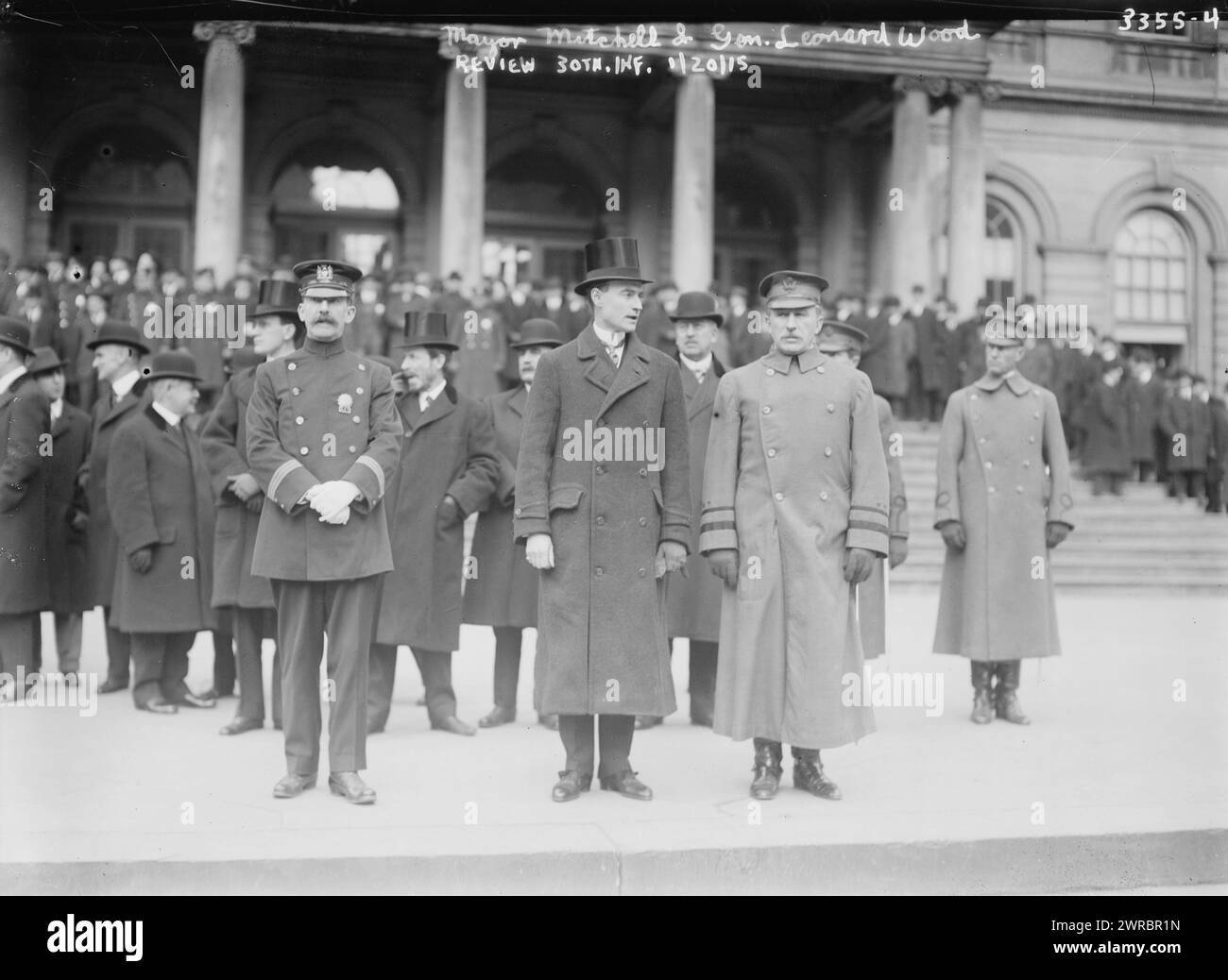 Mayor Mitchell i.e., Mitchel & Gen. Leonard Wood review 30th Inf. i.e ...