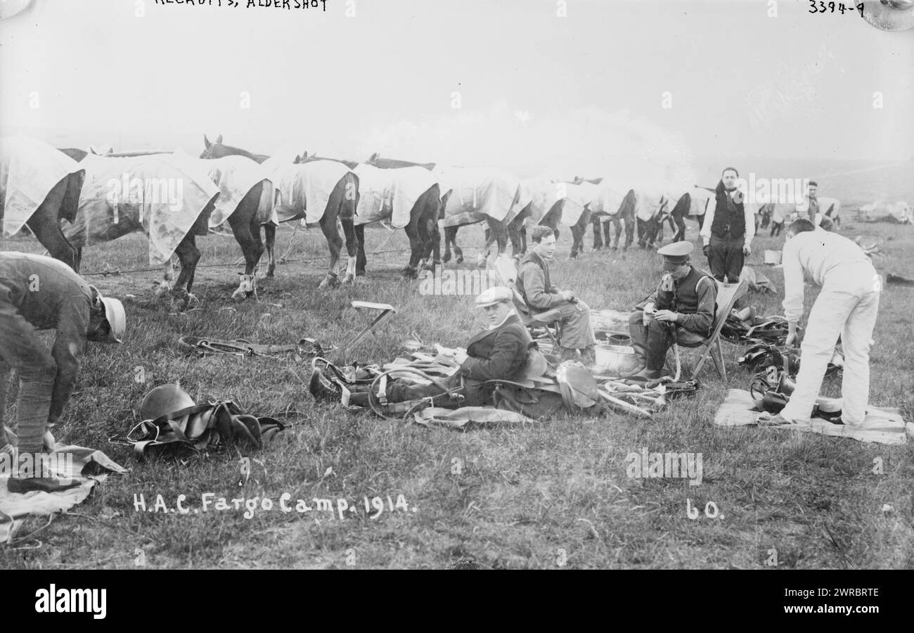 Recruits, Aldershot, H.A.C. Fargo Camp. 1914, Photograph shows British ...