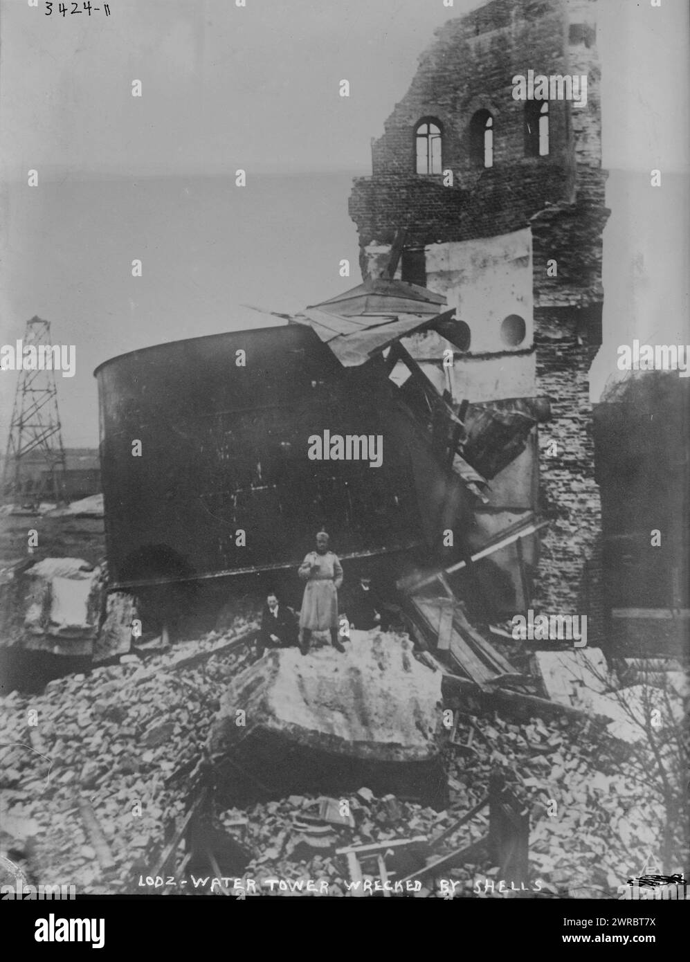 Lodz, Water Tower wrecked by shells, Photograph shows a water tower in ...