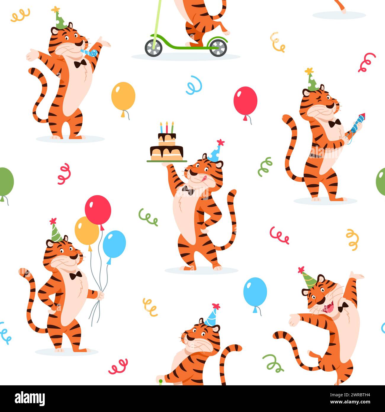 Cartoon Birthday tigers seamless pattern Stock Vector Image & Art - Alamy