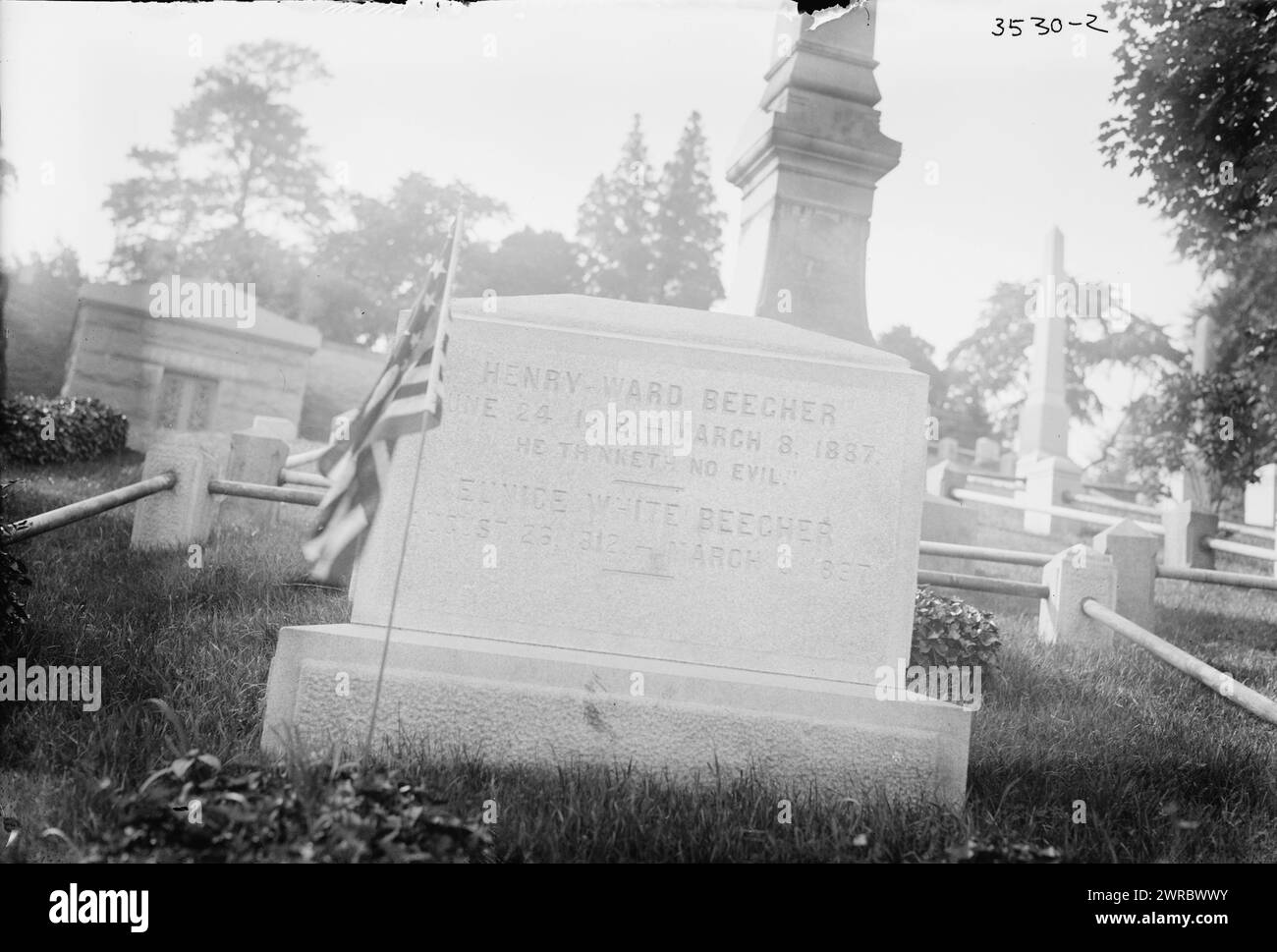 Beecher's grave, Photograph shows the gravestone of Congregationalist ...