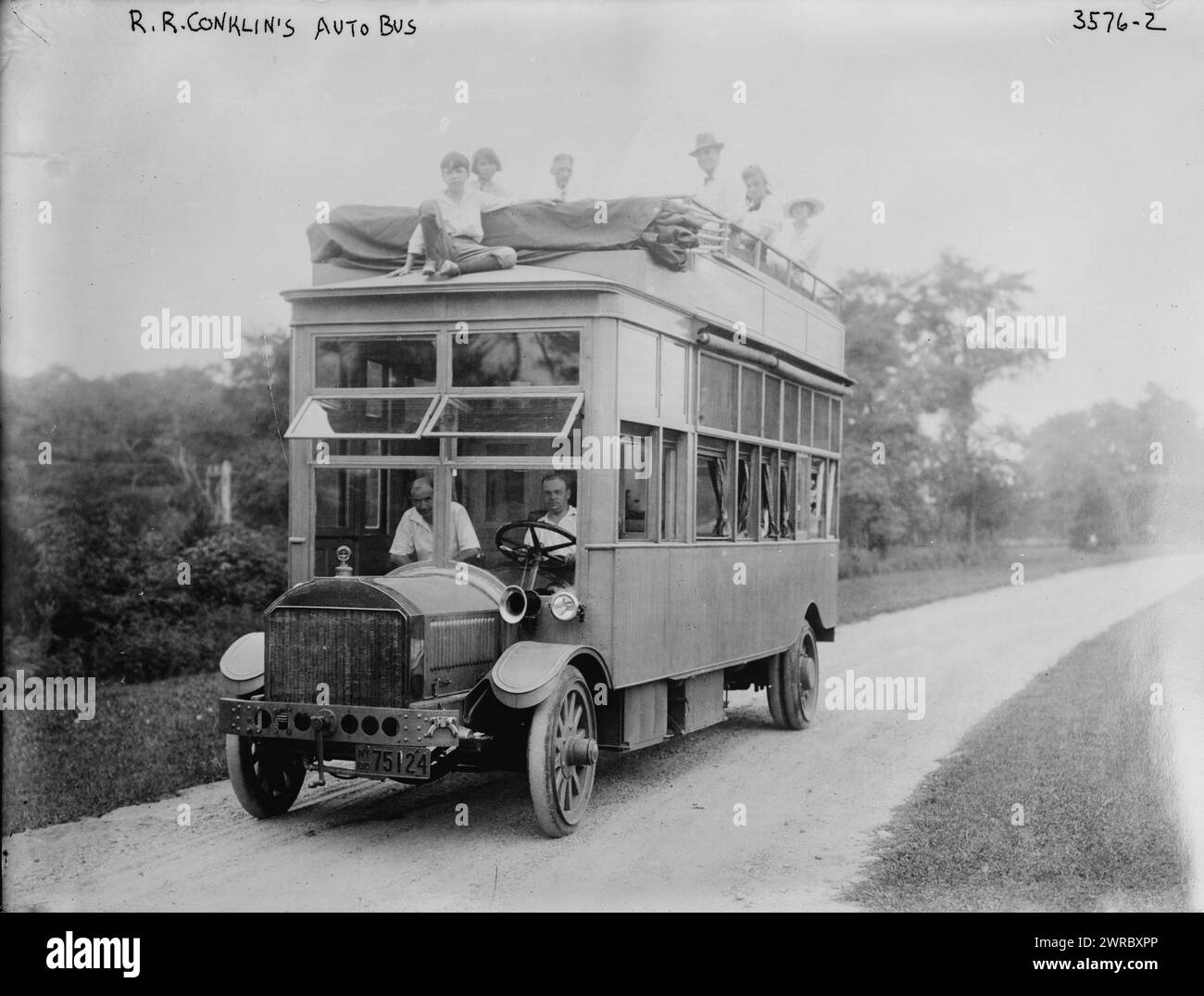 R.R. Conklin's auto bus, Photograph shows a double-decker bus., between ...