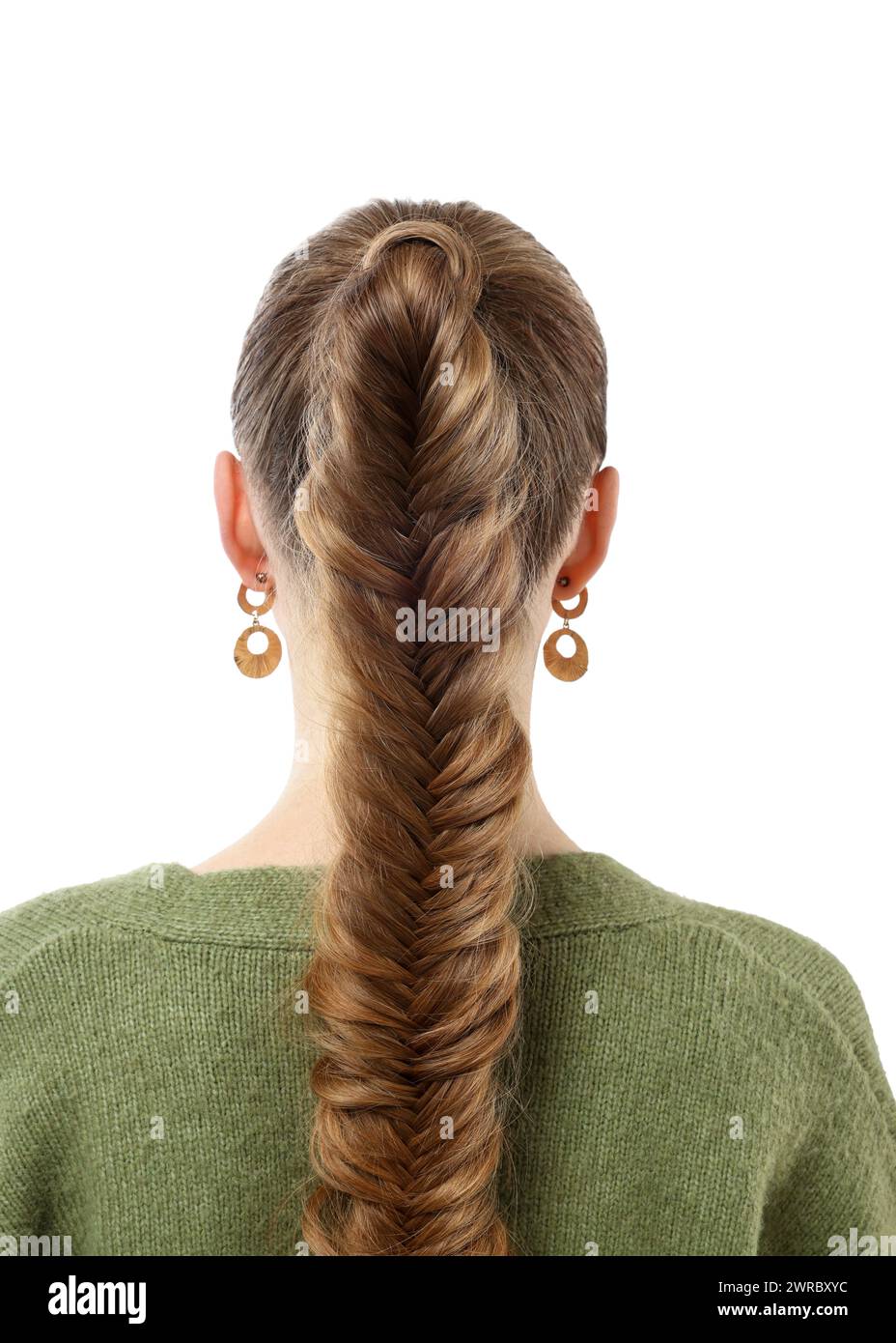 Woman with braided hair on white background, back view Stock Photo - Alamy