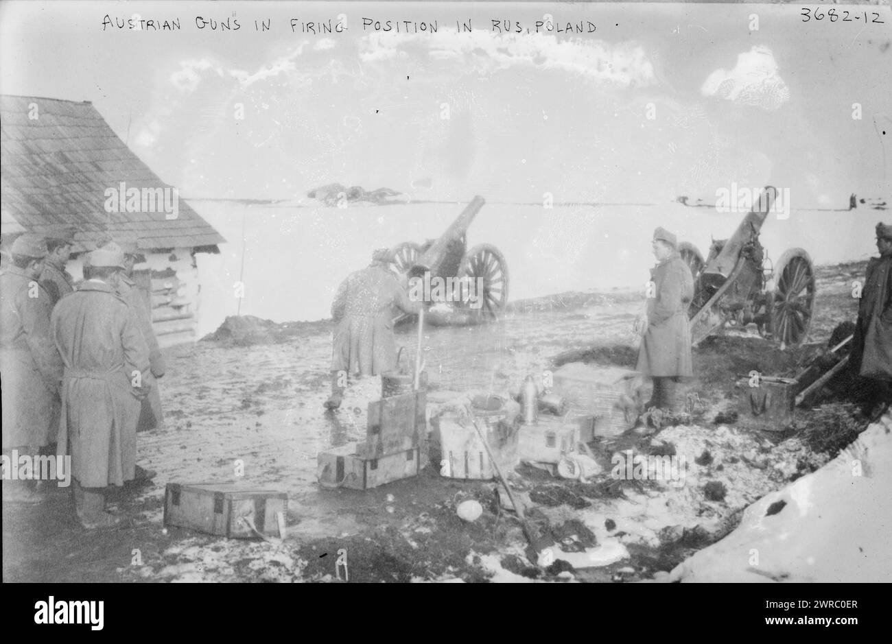 Austrian guns in firing position in Rus. i.e., Russian Poland, between ...