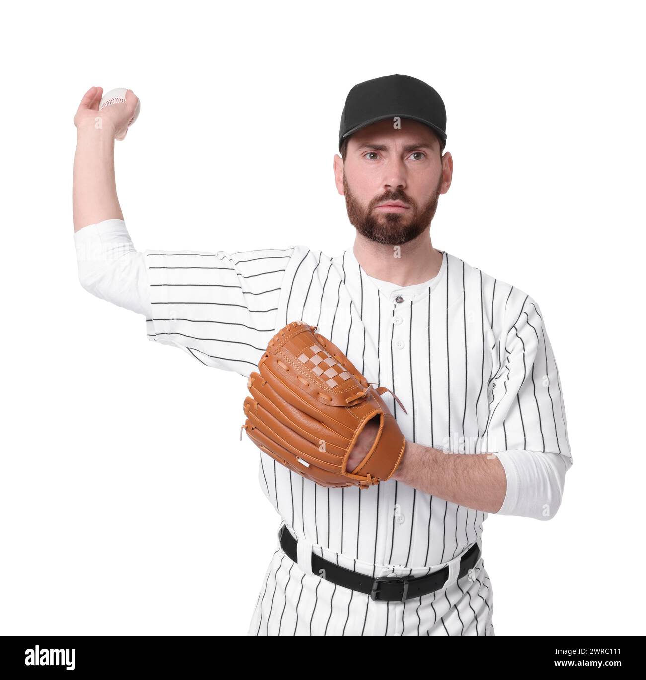 Baseball player throwing ball on white background Stock Photo - Alamy