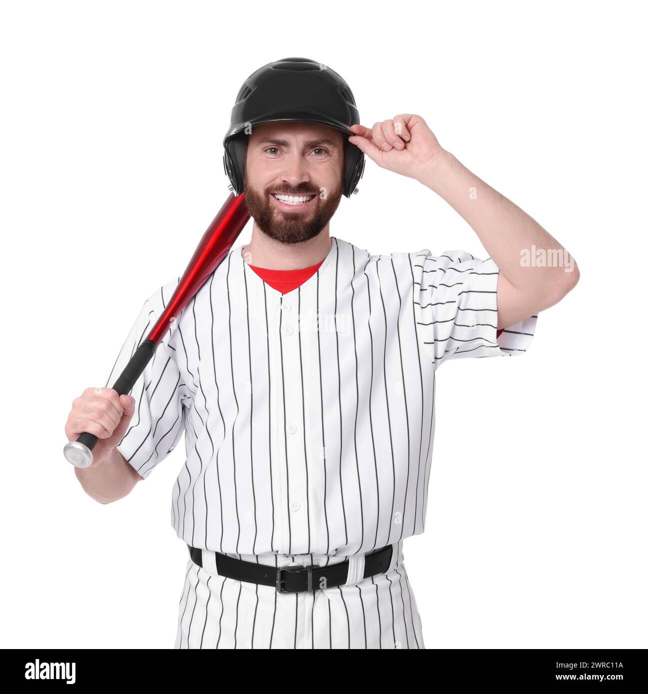 Baseball player with bat on white background Stock Photo - Alamy