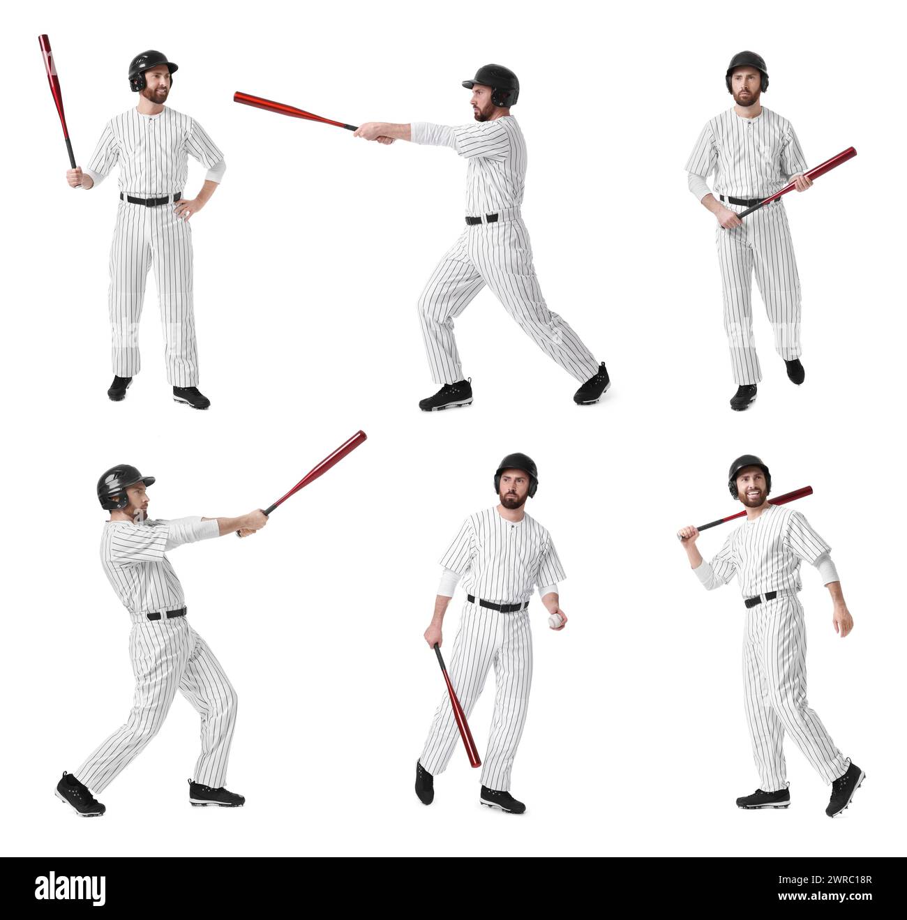 Baseball player with bat on white background, set of photos Stock Photo ...
