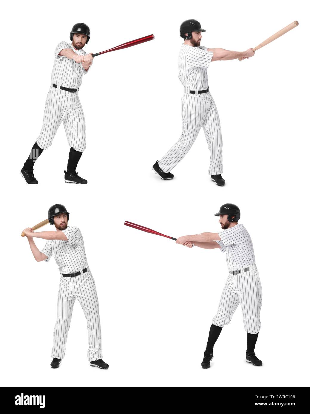 Baseball player with bat on white background, set of photos Stock Photo ...
