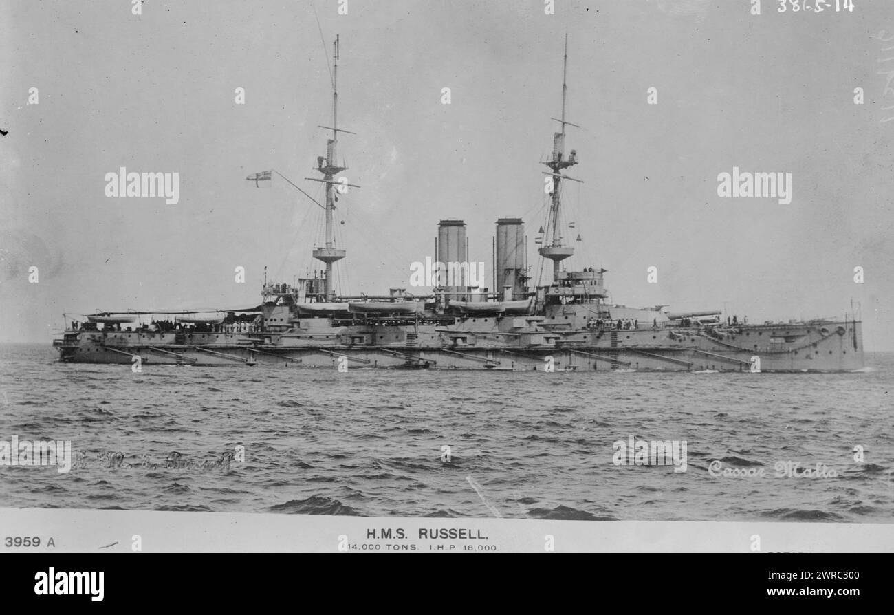H.M.S. RUSSELL, Photograph shows the H.M.S. Russell, which was sunk off ...