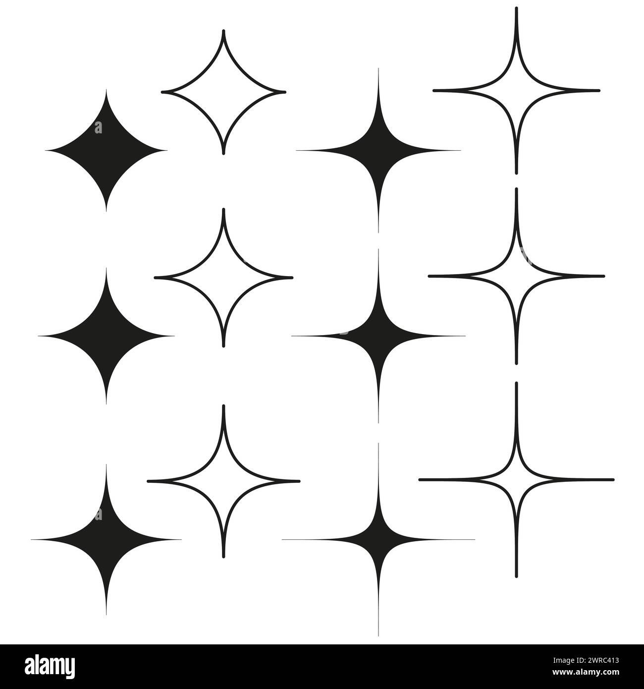 Black sparkling stars collection. Symbols of shine and cleanliness ...