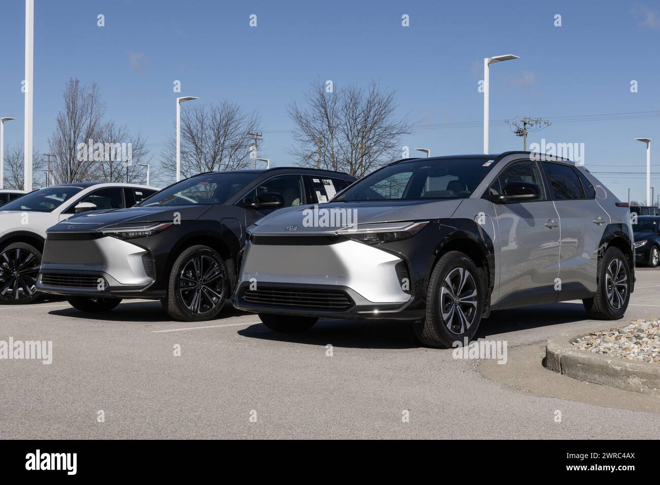 Avon - March 10, 2024: Toyota bZ4X EV Electric Vehicle display at a ...