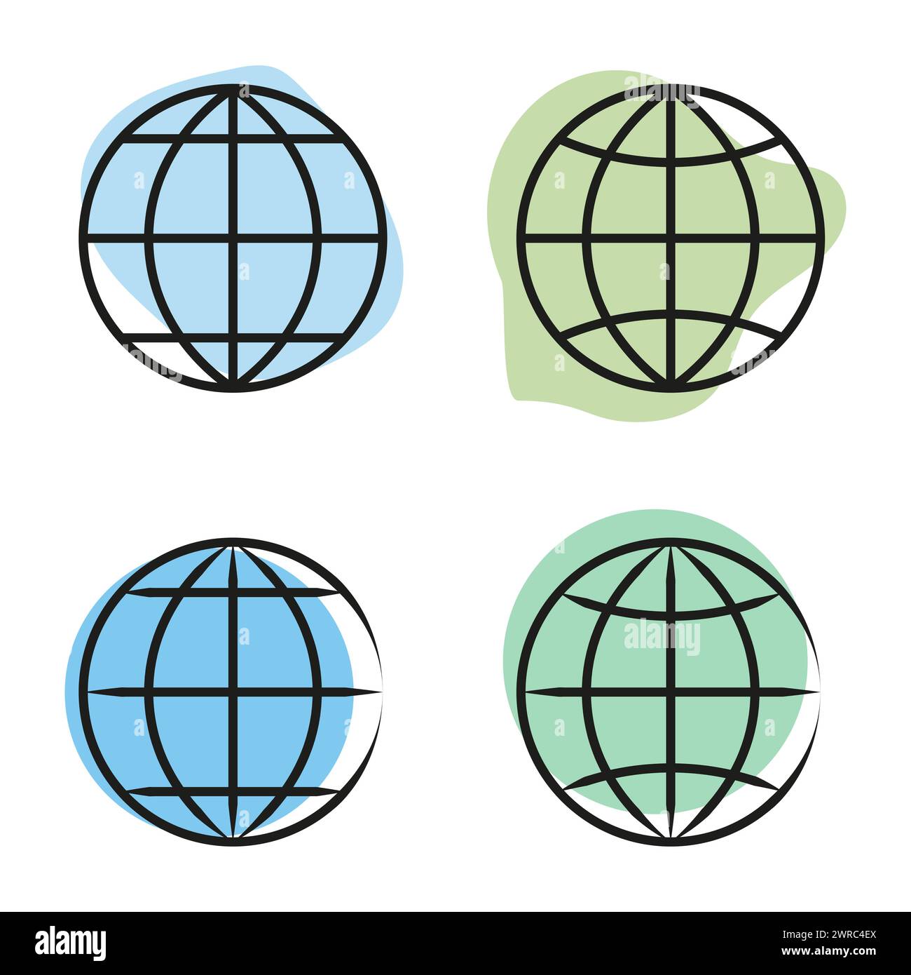 Global icons with shadows. Blue and green earth. Connectivity concept ...