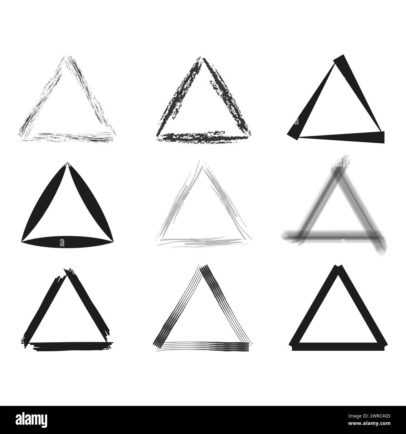 Artistic triangles with varied strokes. Geometric shape diversity ...