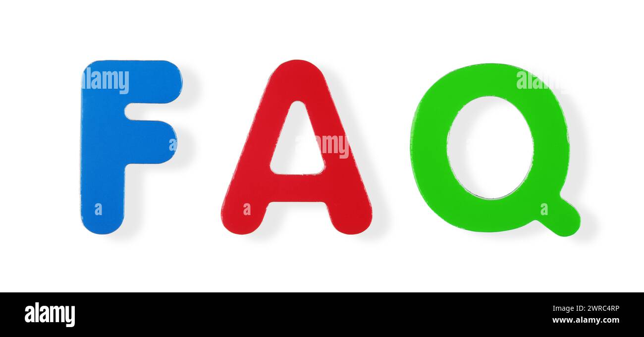 FAQ word in coloured magnetic letters Stock Photo - Alamy