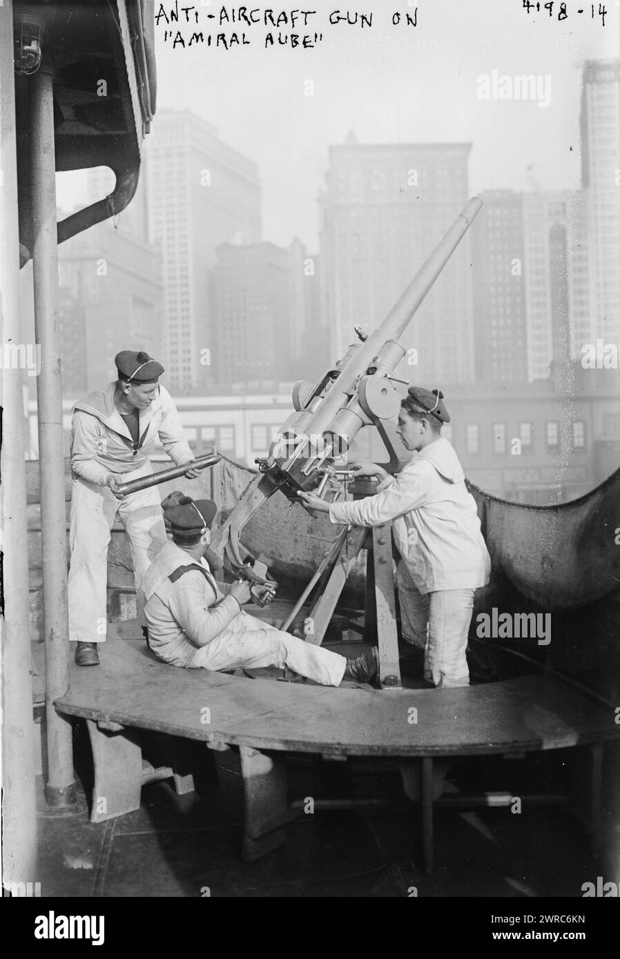 Anti - Aircraft gun on 'AMIRAL AUBE', Photograph shows sailors with ...