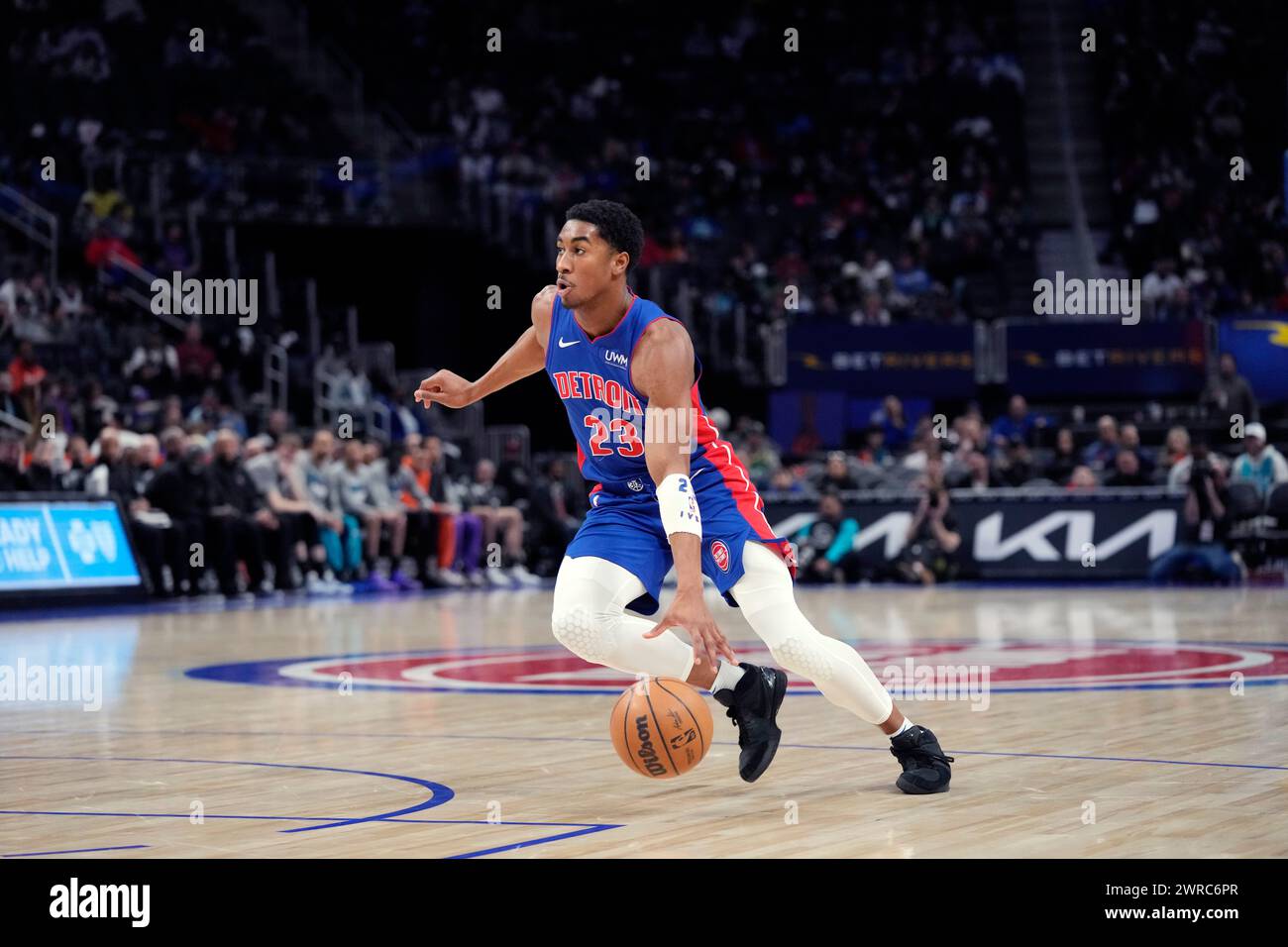 Detroit Pistons guard Jaden Ivey brings the ball up court during the ...