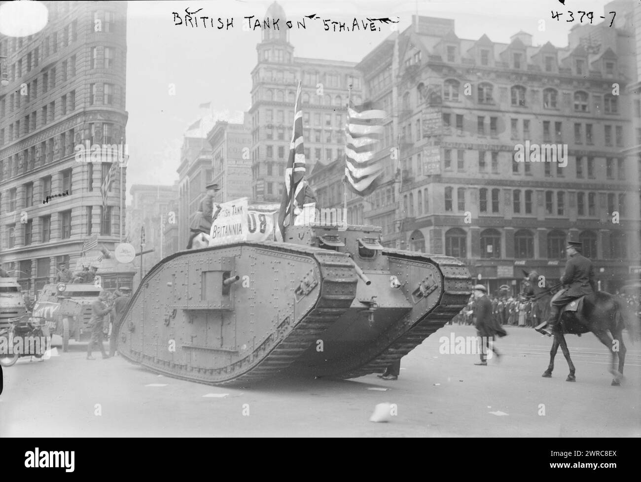 British tank on 5th Ave., Photograph shows the British Mark IV Tank ...