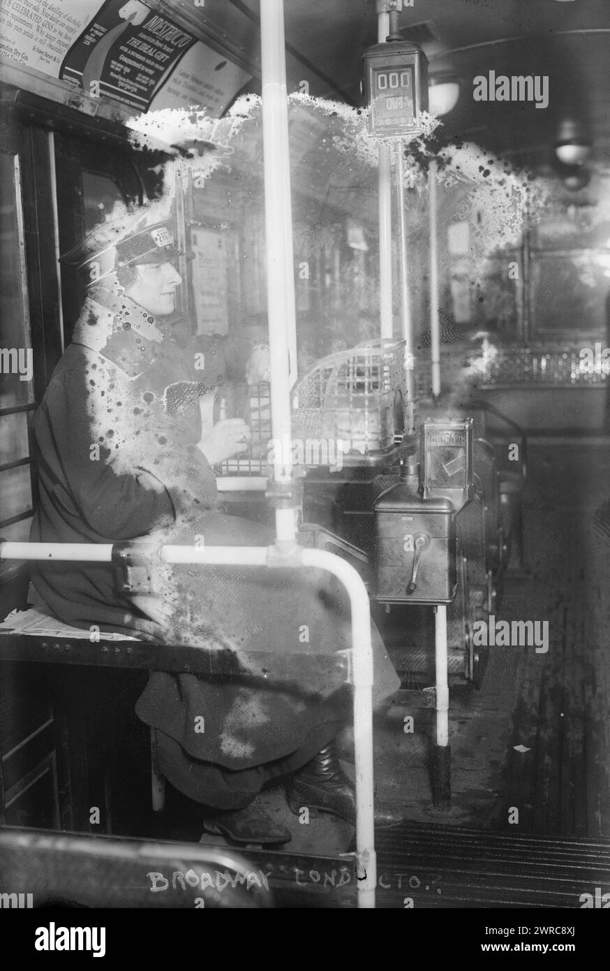 Broadway conductor, Photograph shows a woman streetcar conductor who ...