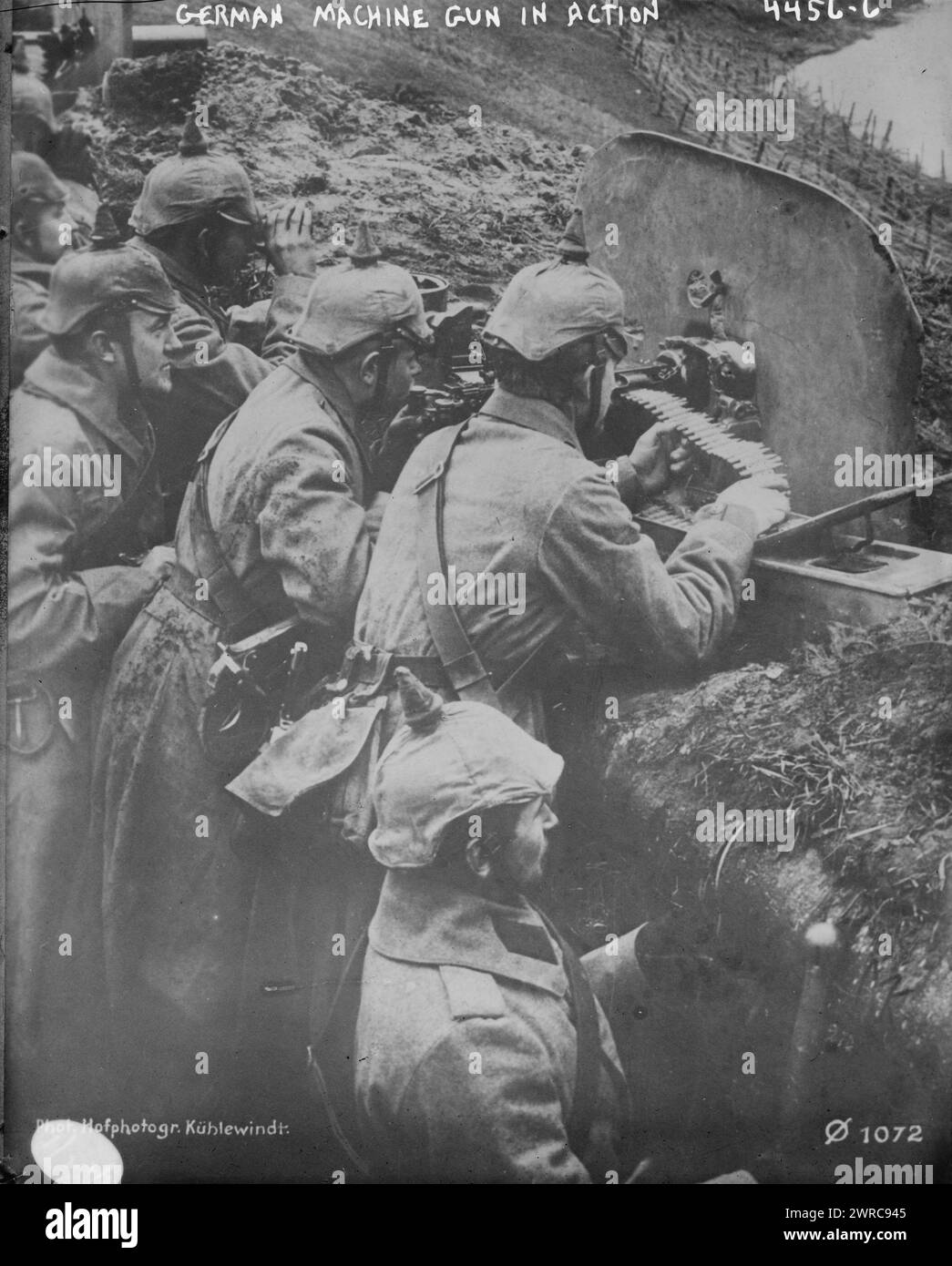 German machine gun in action, Photograph shows German soldiers using ...
