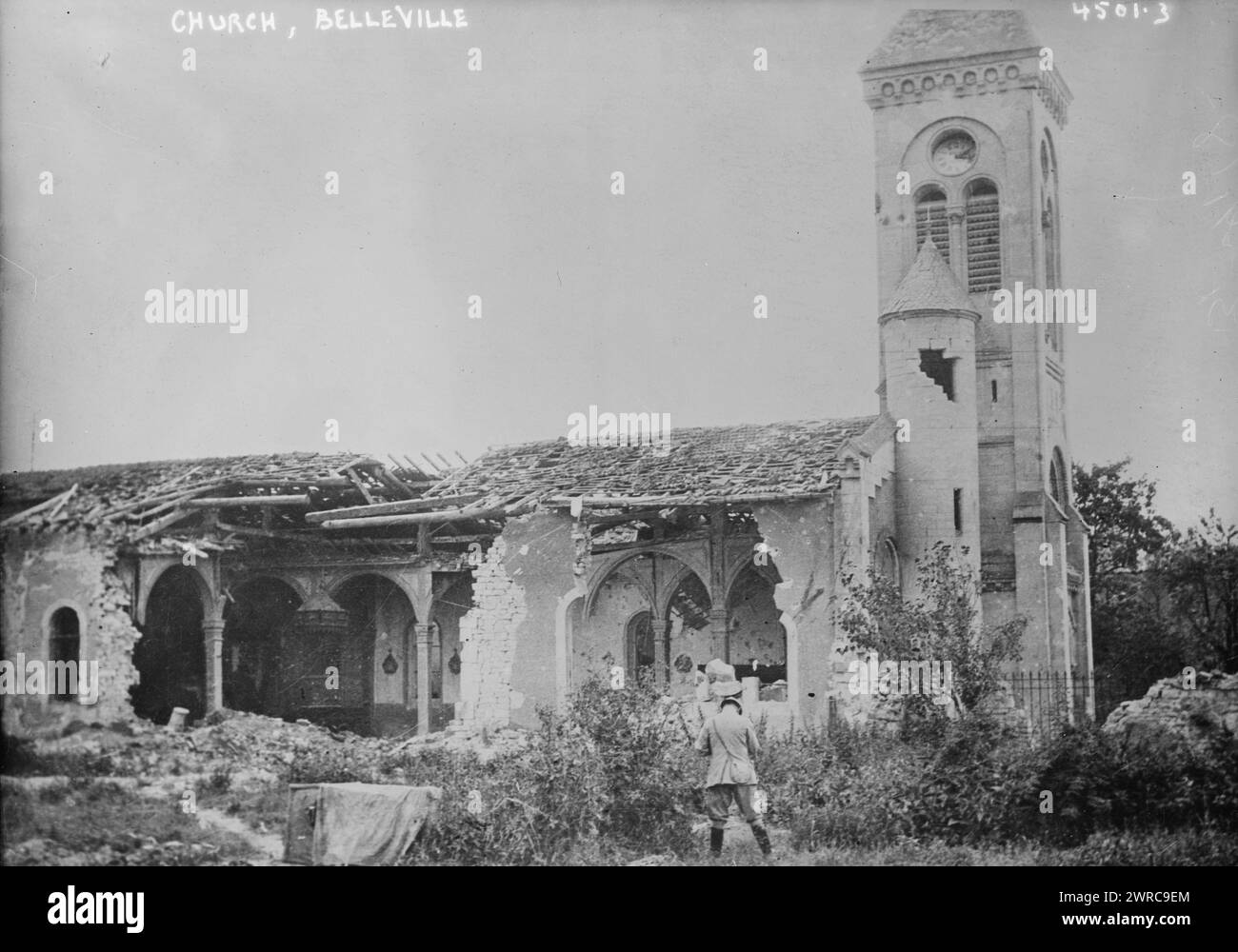 Church, Belleville, Photograph shows ruins of Saint-Jean-Baptiste ...