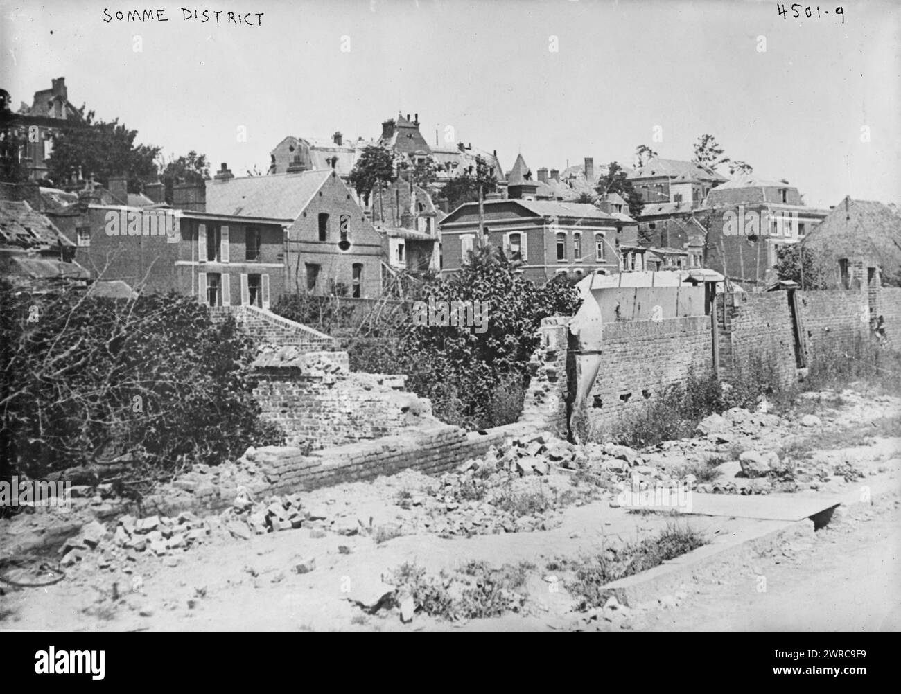 Somme district, Photograph shows buildings damaged during World War I ...